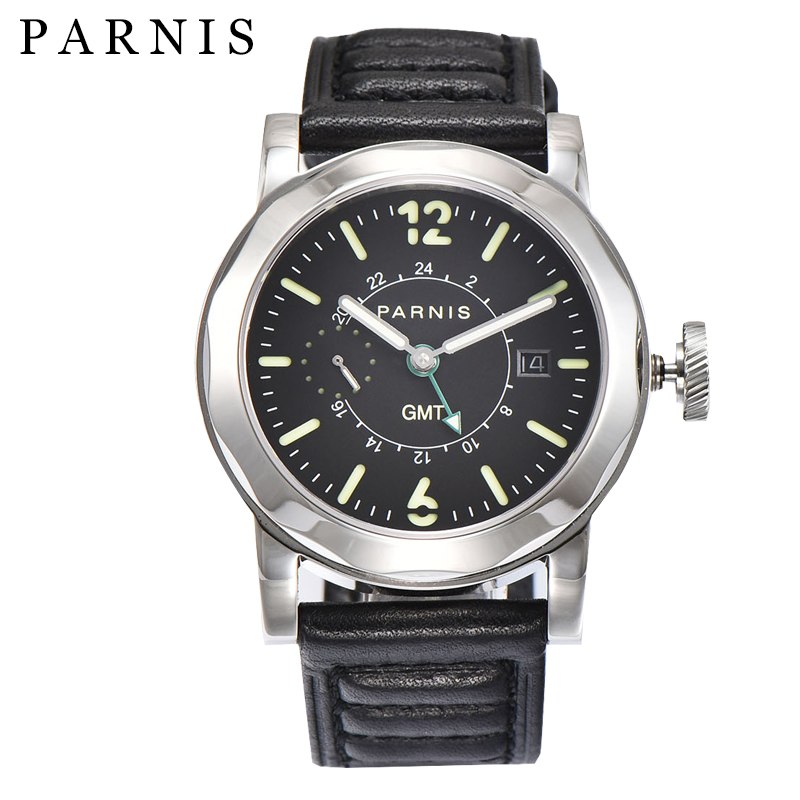 44mm Parnis Automatic GMT Men Watch Sapphire Crystal Luminous Marker ...
