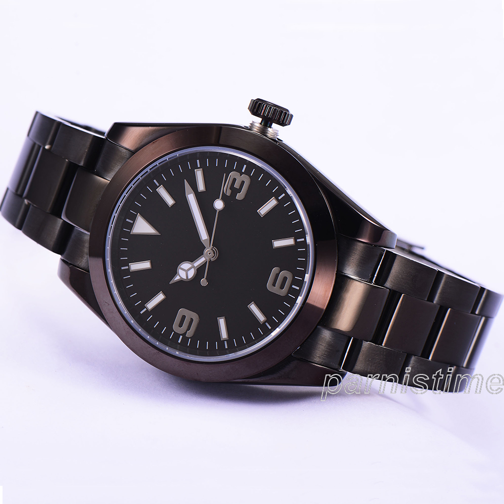 40mm Parnis Automatic Men's Mechanical Watch PVD Black Bracelet Date ...